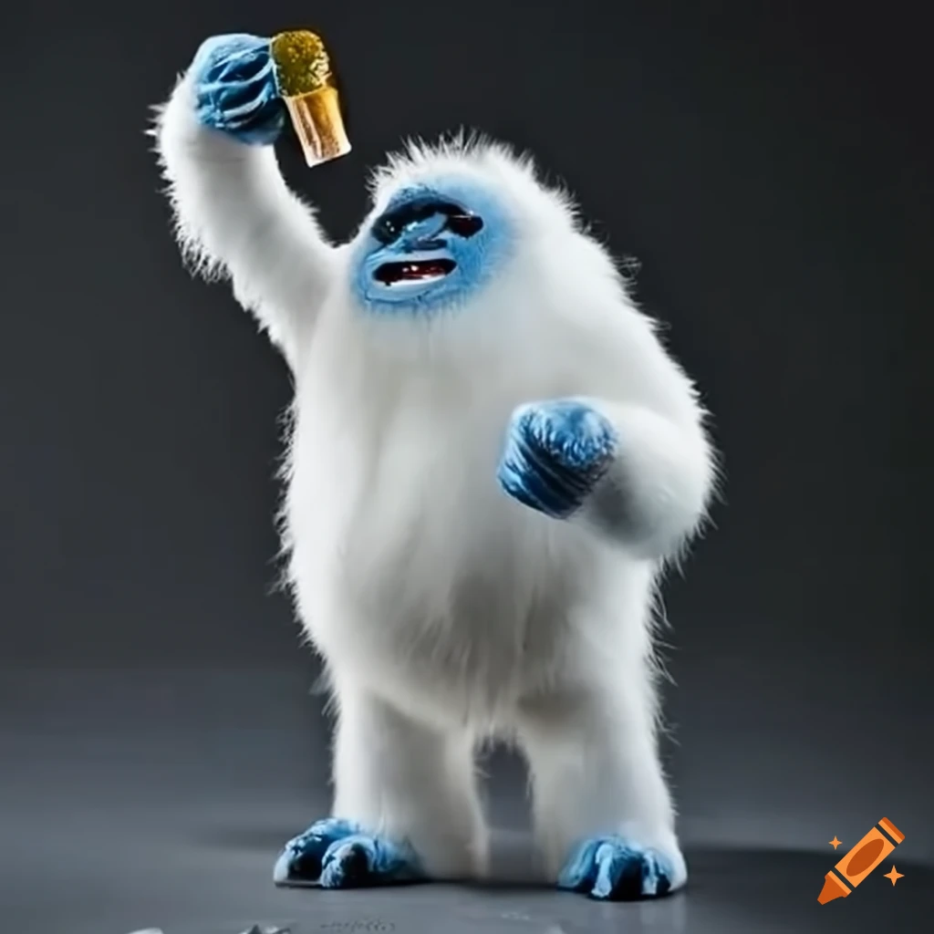 Yeti enjoying a mug of gin on Craiyon