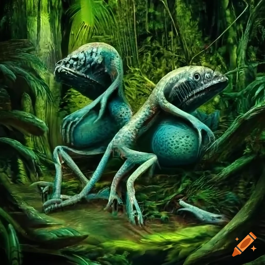 Primitive anthropod aliens in the jungle on Craiyon