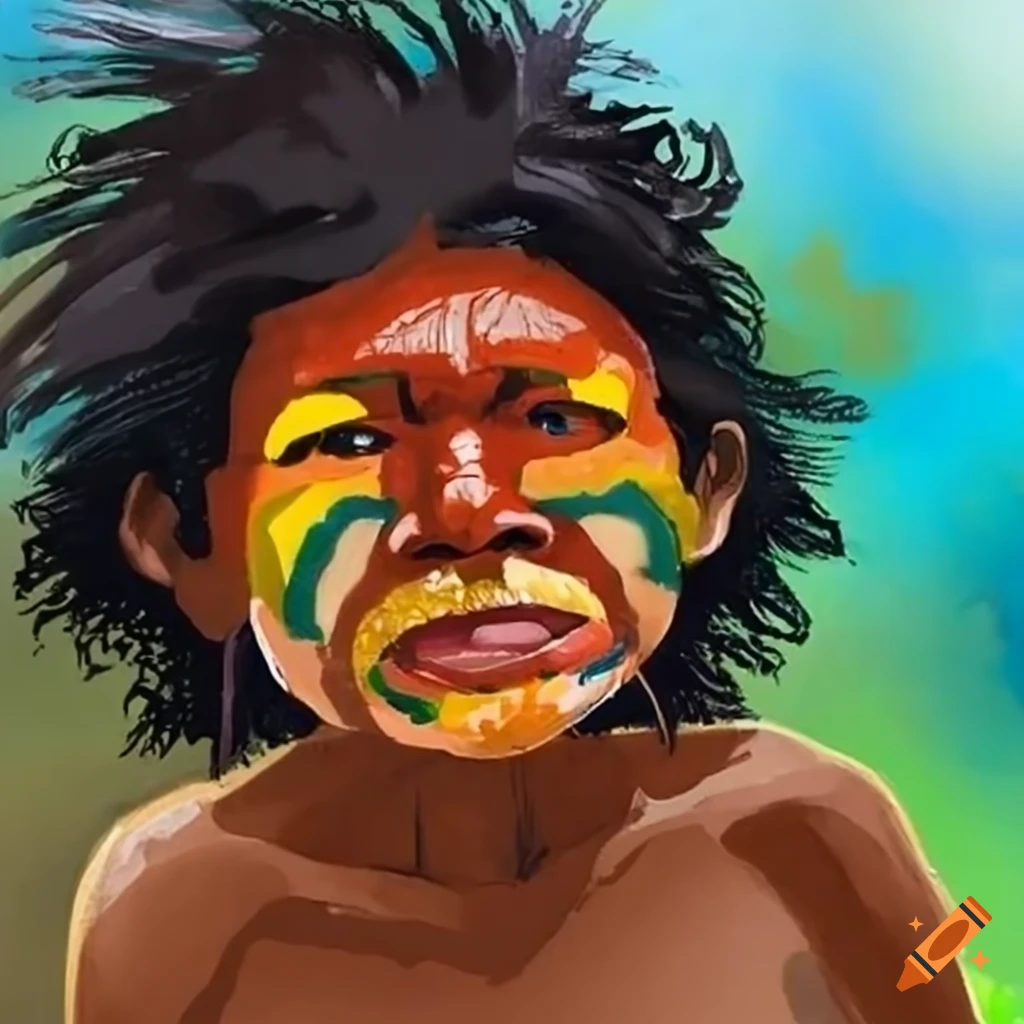 Artistic drawing of an aboriginal man in his habitat in colombia on Craiyon