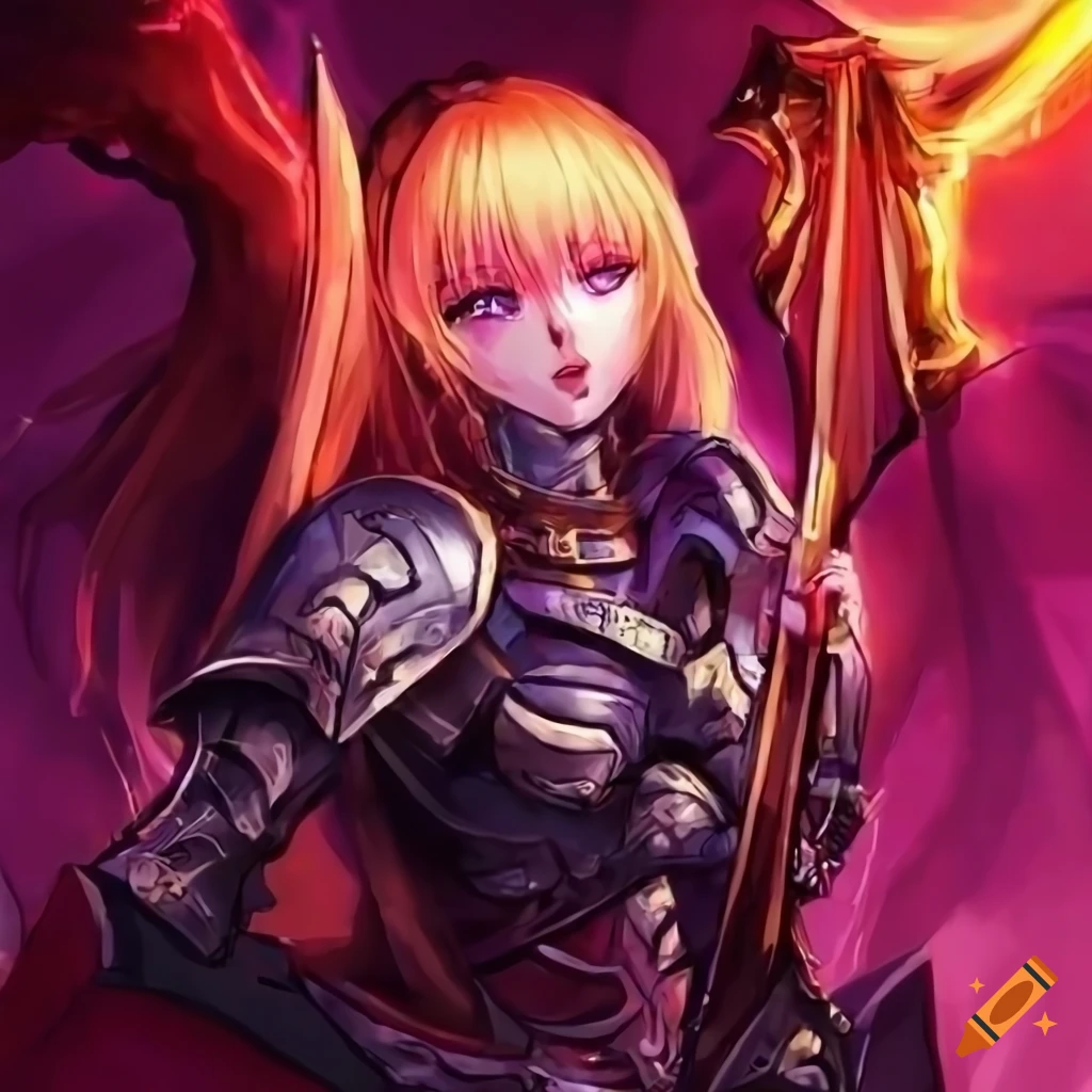 Gothic paladin knight anime girl with neon weapons in a hellfire ...