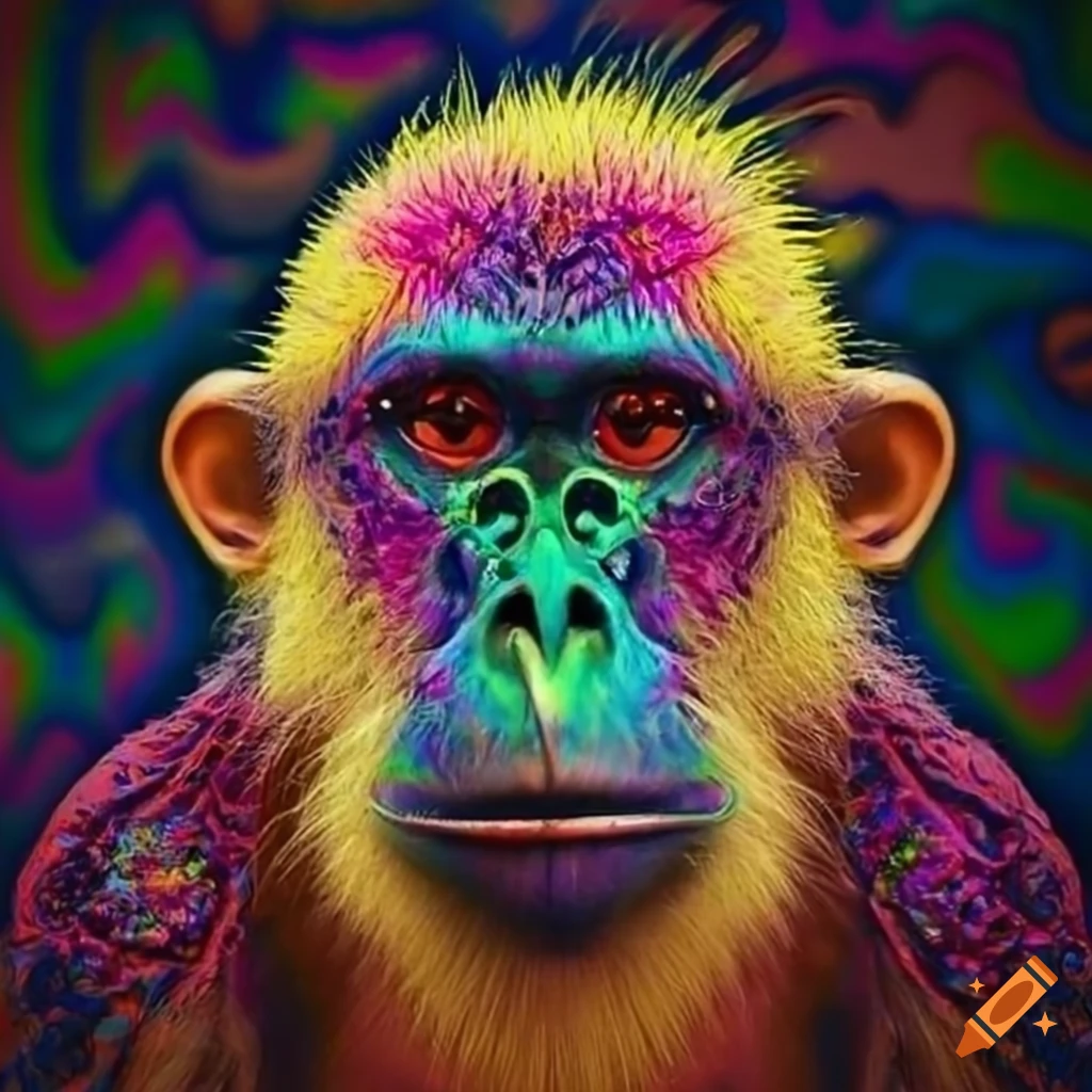 Colorful psychedelic monkey artwork on Craiyon