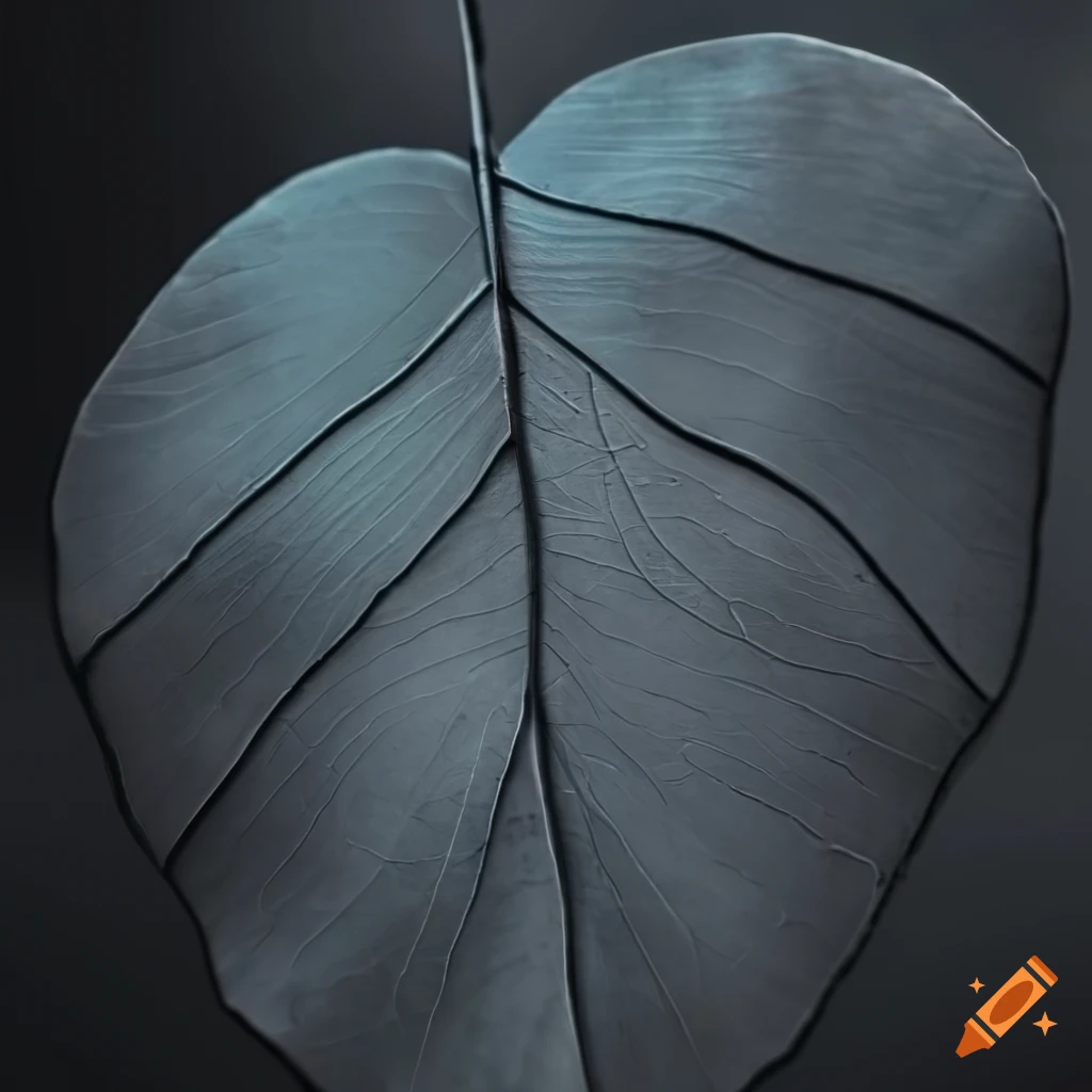 Gray metallic leaf texture in the form of a tree leaf on Craiyon