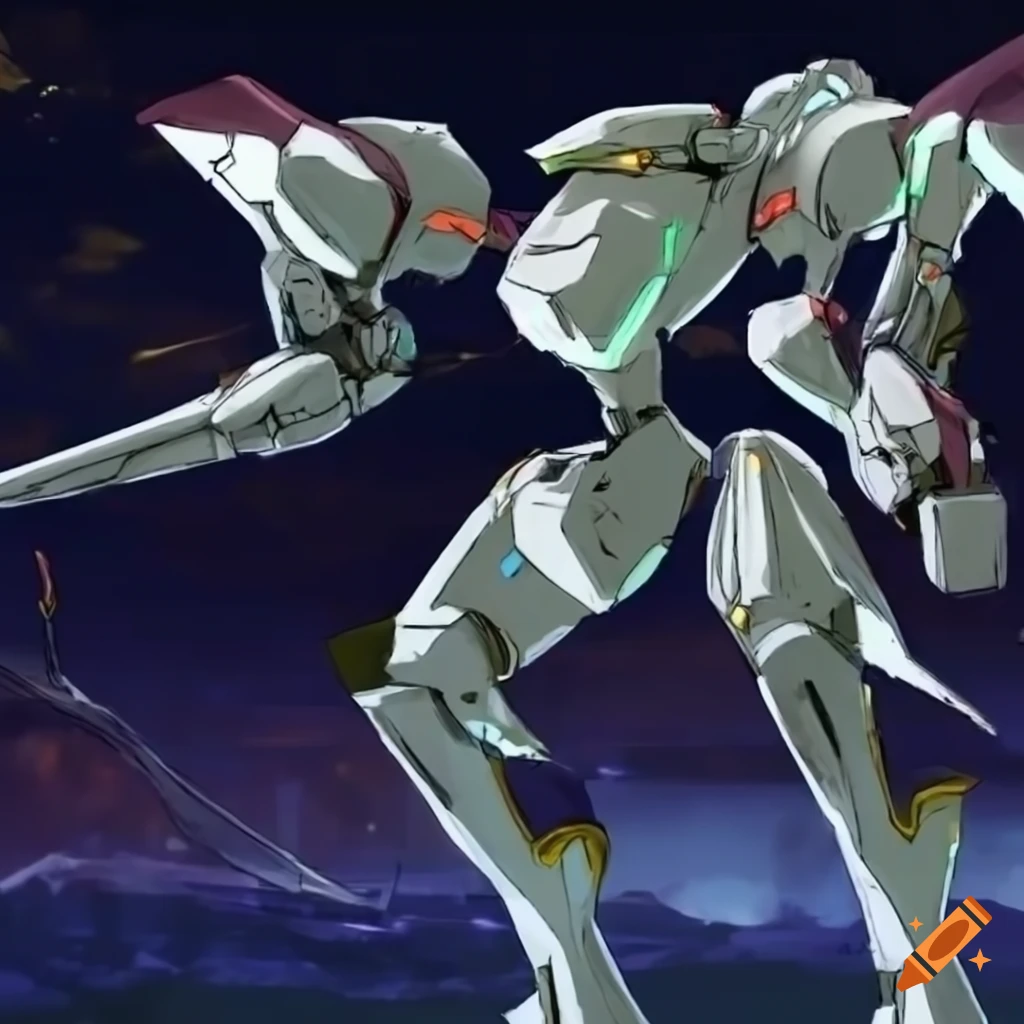 Light mech design with female character in code geass style on Craiyon