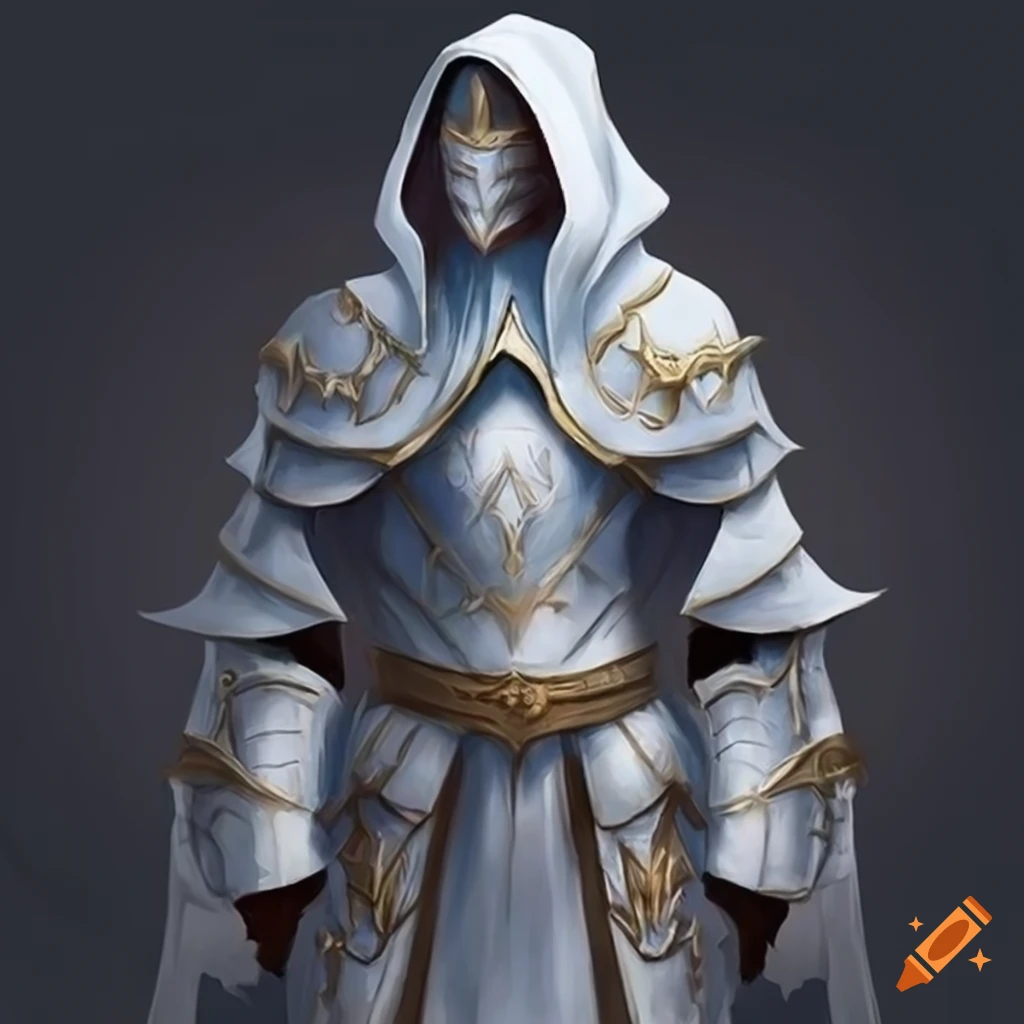 Fantasy mage in white warrior armor with a holy mask on Craiyon
