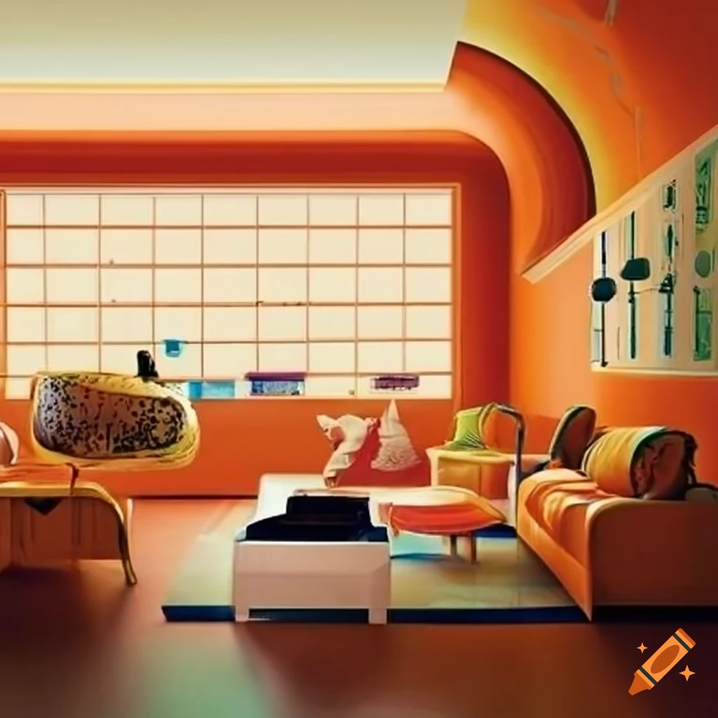 Room with mid-century modern theme on Craiyon