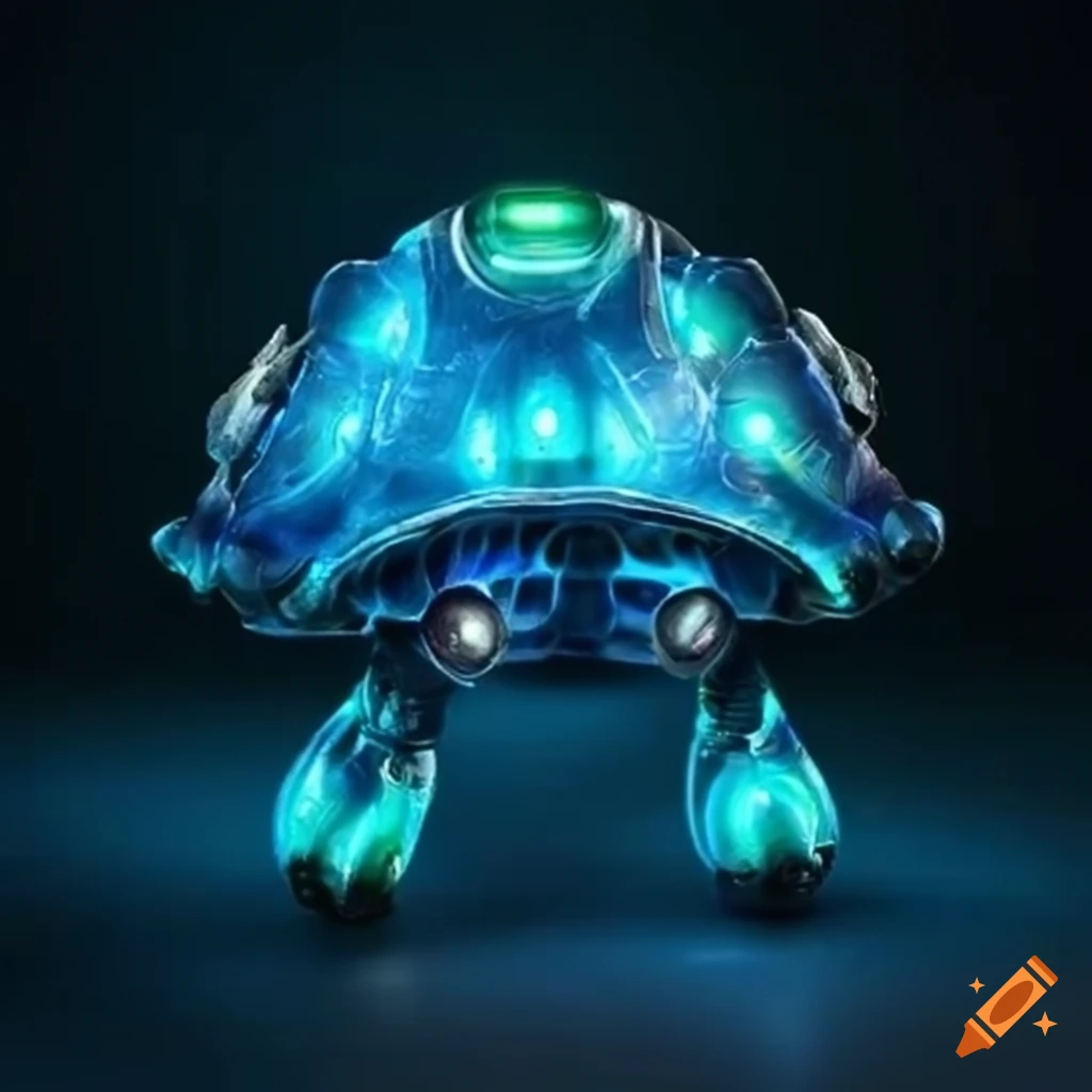 Mechanical robot turtle with glowing shell on Craiyon