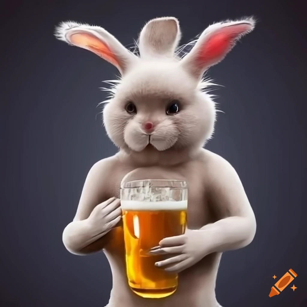 Big humanoid fluffy rabbit with a beer on Craiyon