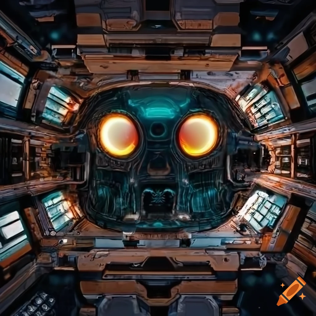 Epic 8k resolution inside spaceship with surreal aliens and organic machines in a science ...