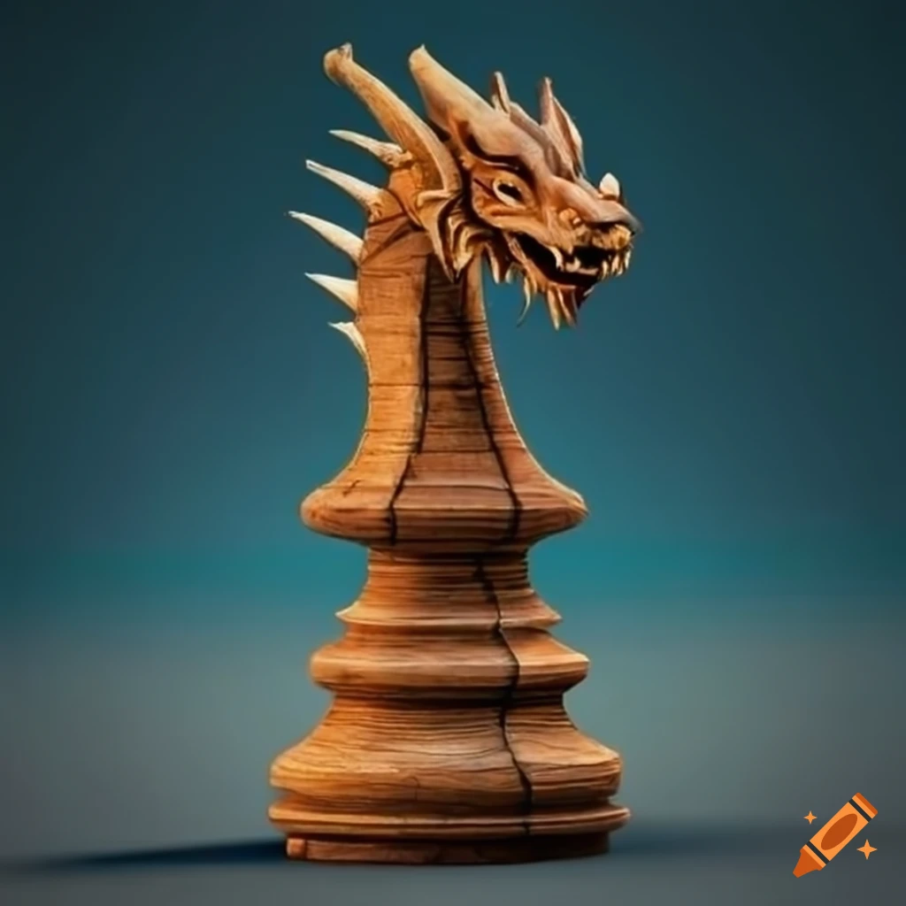 Mythical dragon wooden chess piece on Craiyon