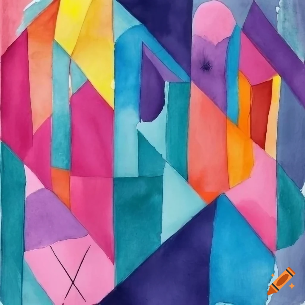 Abstract art with geometric shapes and primary colors in watercolor ...