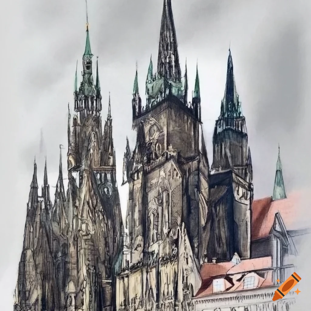 Realistic pencil drawing of Prague Castle on Craiyon