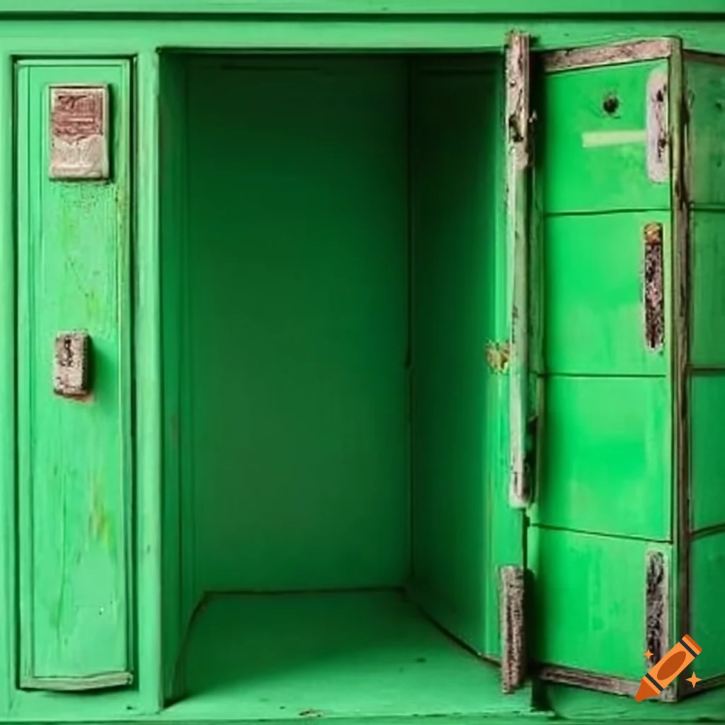 Open shabby green locker on Craiyon