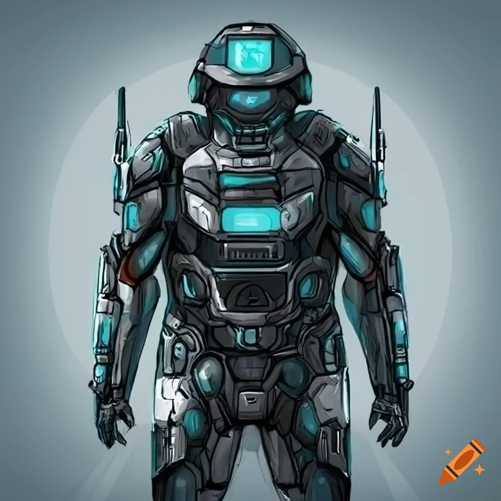 Futuristic android with a sword in a battle suit on Craiyon