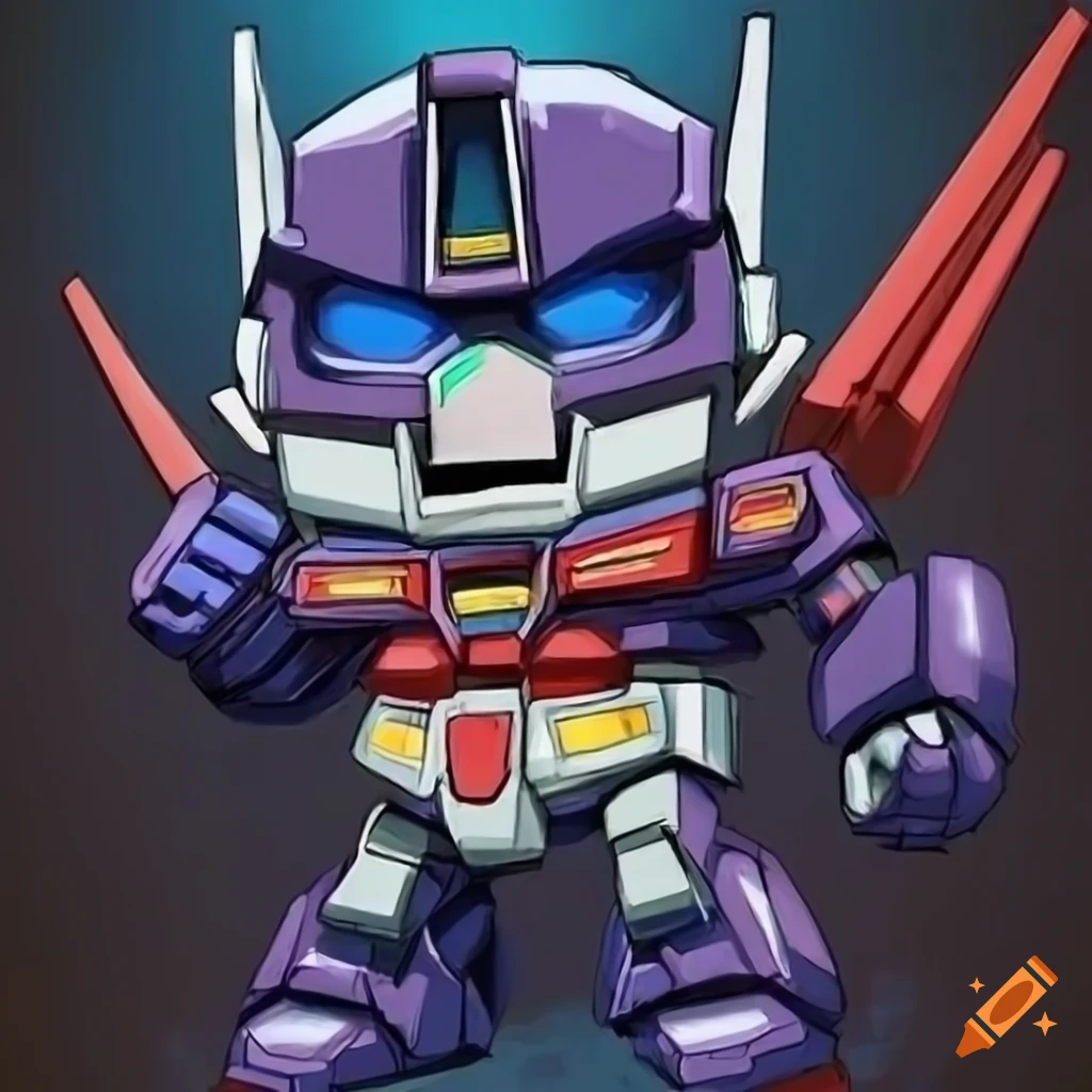 Chibi version of gundam and optimus prime robots on Craiyon