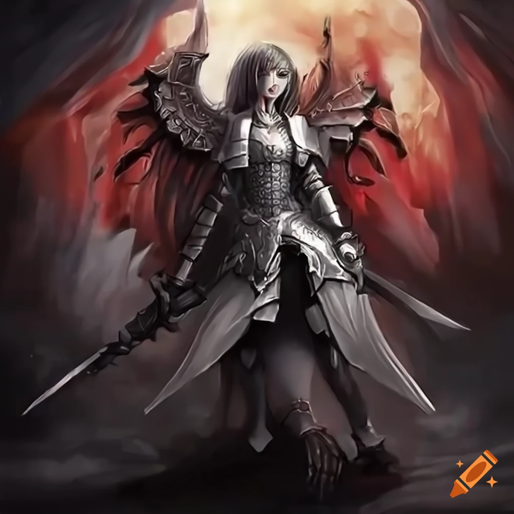 Gothic paladin knight anime girl battling demons with light infused ...