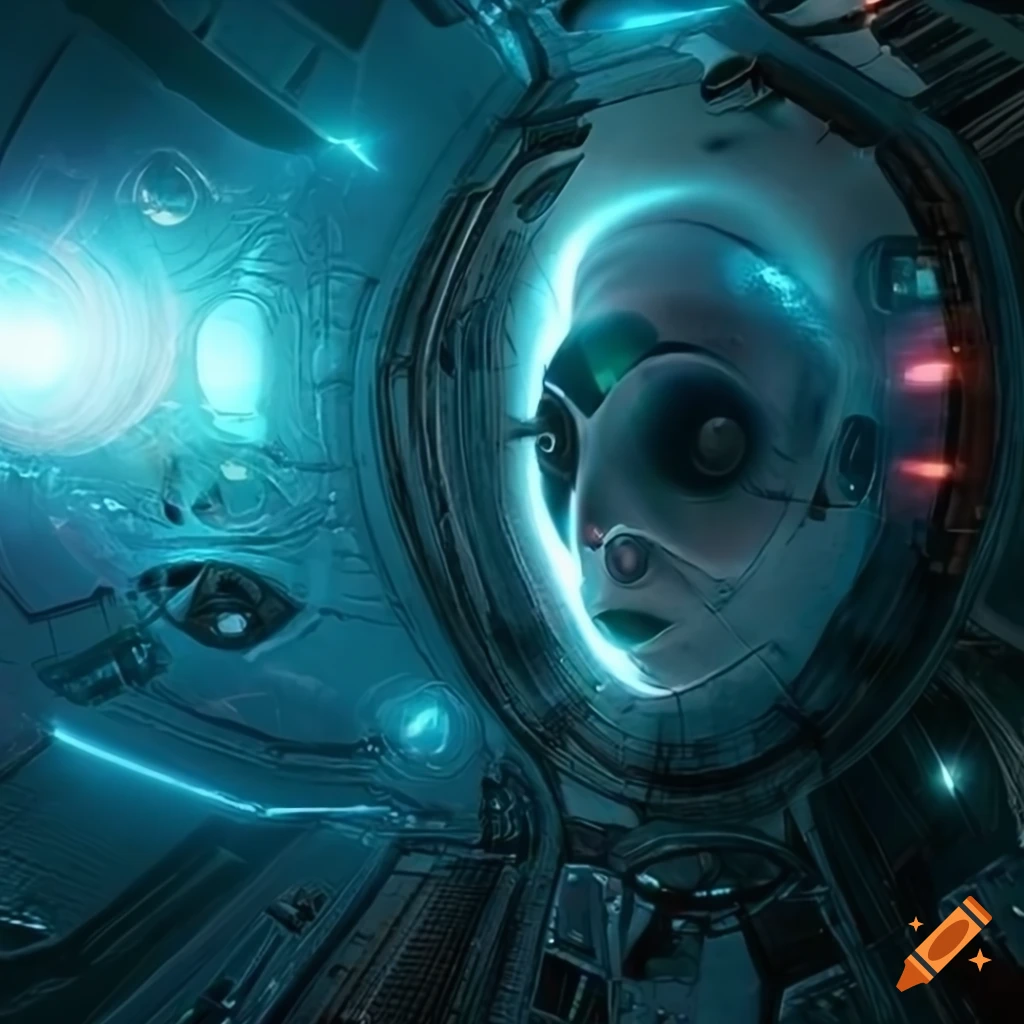 Epic inside spaceship with surreal aliens and organic machines on Craiyon