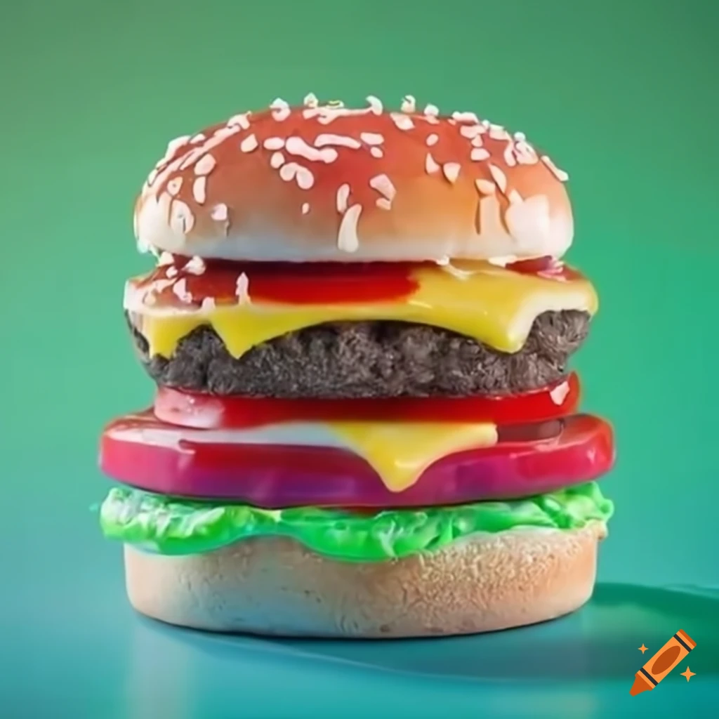 Colorful melted soap arranged to look like a delicious burger king meal ...