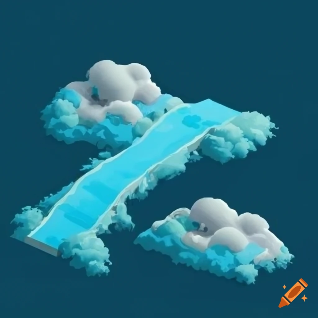 Top view isometric map of a cloud trail on Craiyon