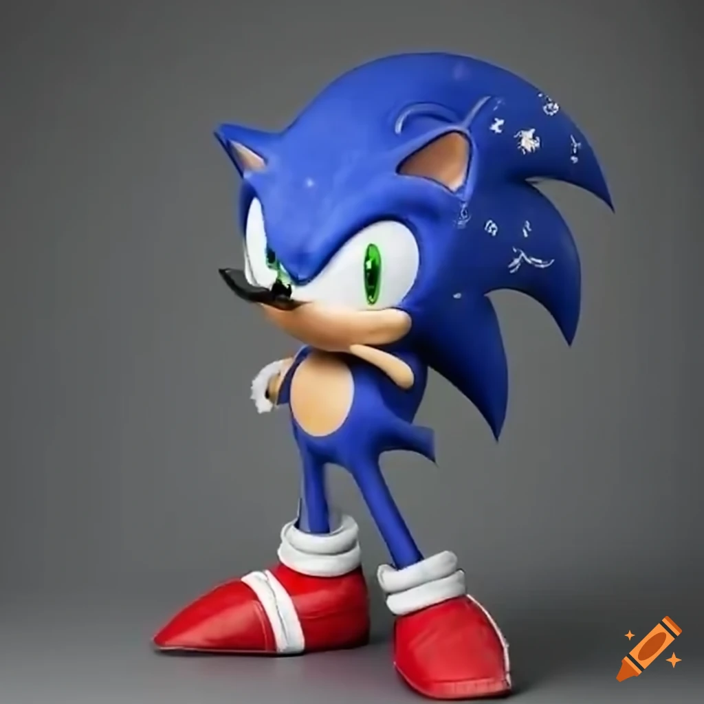 Sonic looking distressed with a torn bag on Craiyon