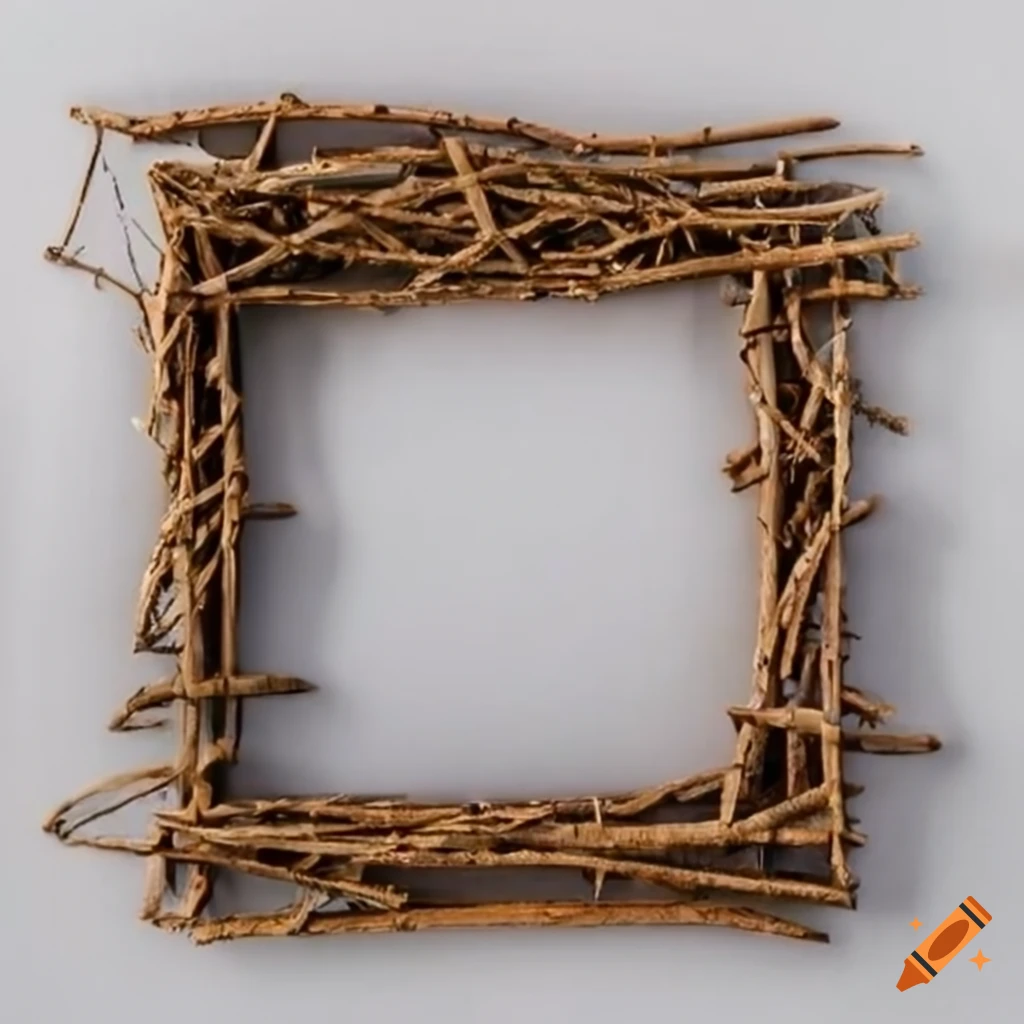 Square photo frame made of sticks like a bird nest on Craiyon