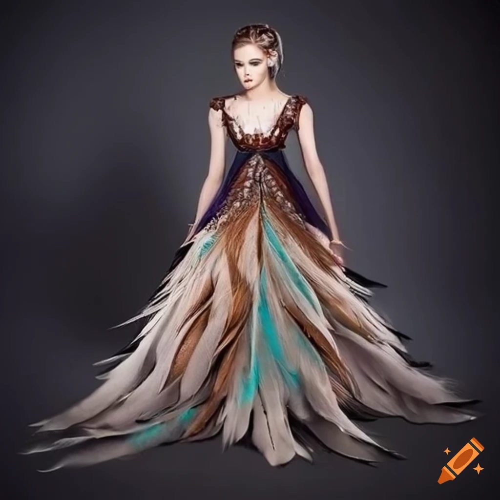 Stunning bird-inspired dress with intricate hawk feather patterns on ...