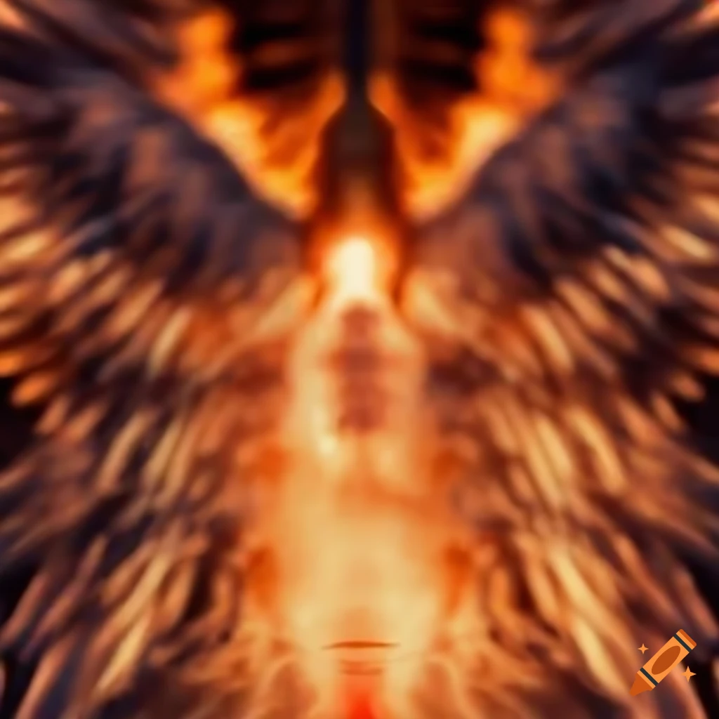Blurred furious angel with fiery wings and intense lighting on Craiyon