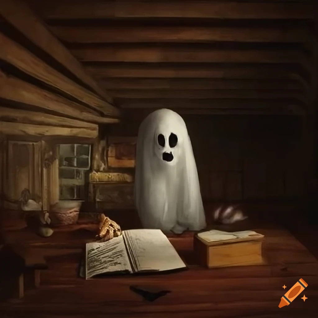 Ghost writing stories in the attic on Craiyon