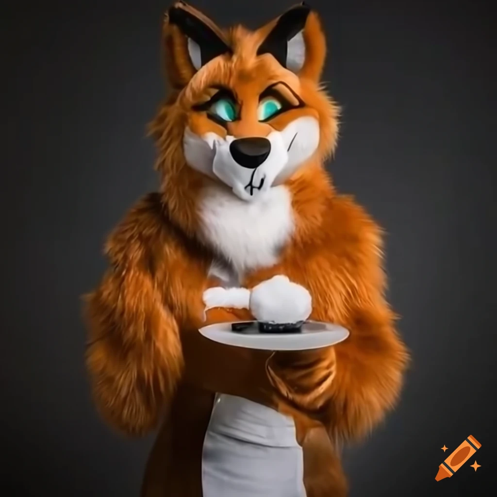 Waitress in fox fursuit at restaurant on Craiyon