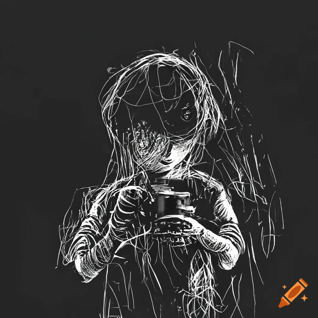 Scribble art of a boy holding a dslr camera on Craiyon