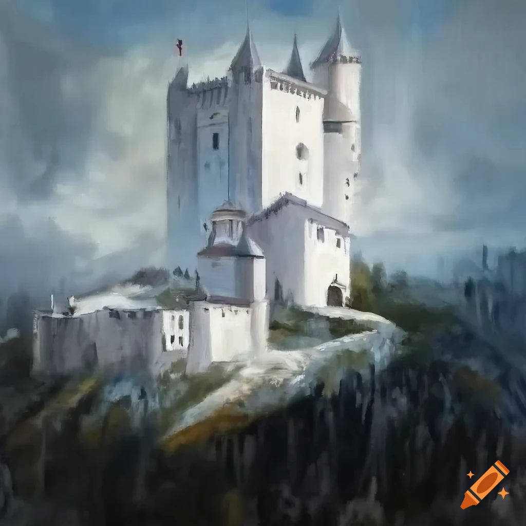 White ancient russian castle depicted in an oil painting on Craiyon