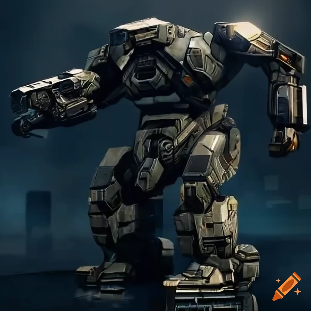 Epic futuristic mech with clean lines and weapons on Craiyon