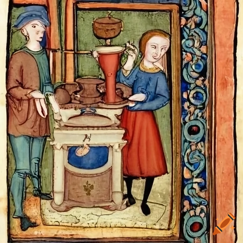 Medieval manuscript painting of a coffee machine on Craiyon