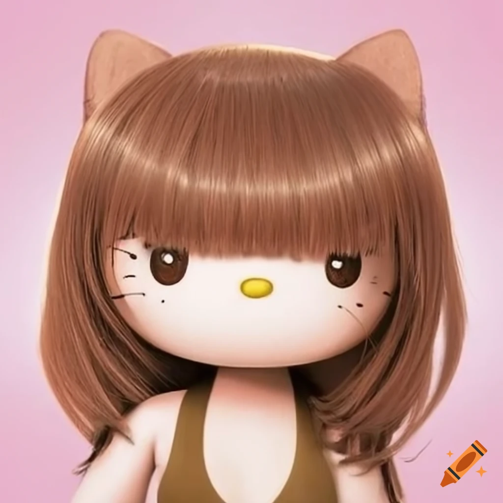 Brown-haired hello kitty with bangs on Craiyon