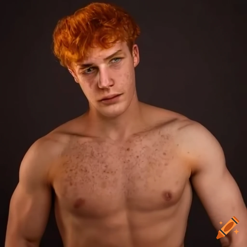Close Up Of Handsome Muscular Male Wrestler With Burnt Orange Hair And