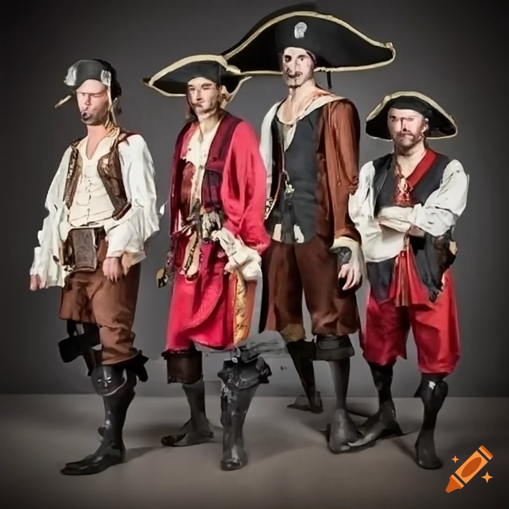 Group of six men dressed as pirates on Craiyon