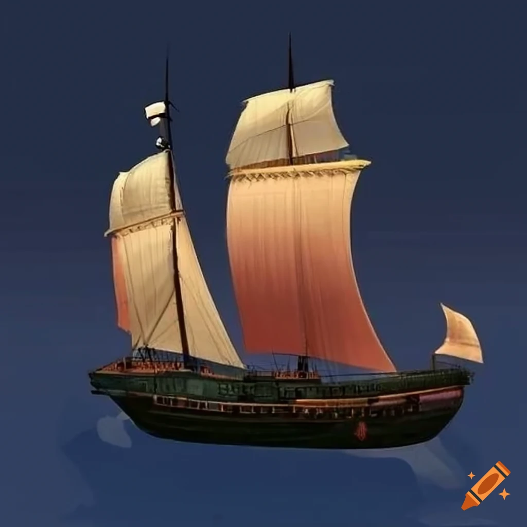 Sailing vessel flying in an Eastern mythical fantasy setting on Craiyon