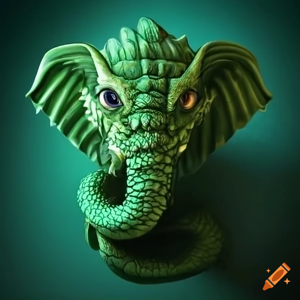 Green dragon with elephant face on Craiyon