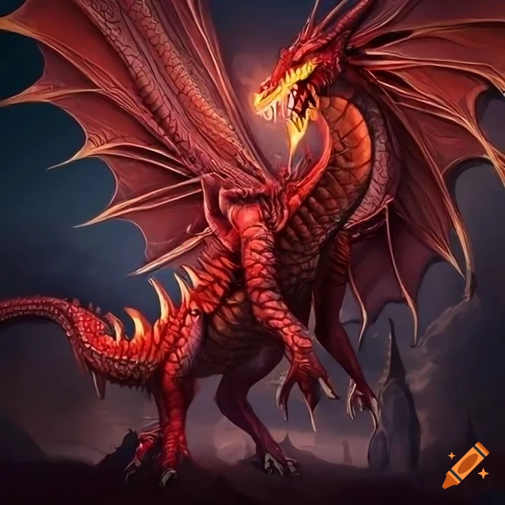 Captivating illustration of a gigantic red dragon with intricate ...