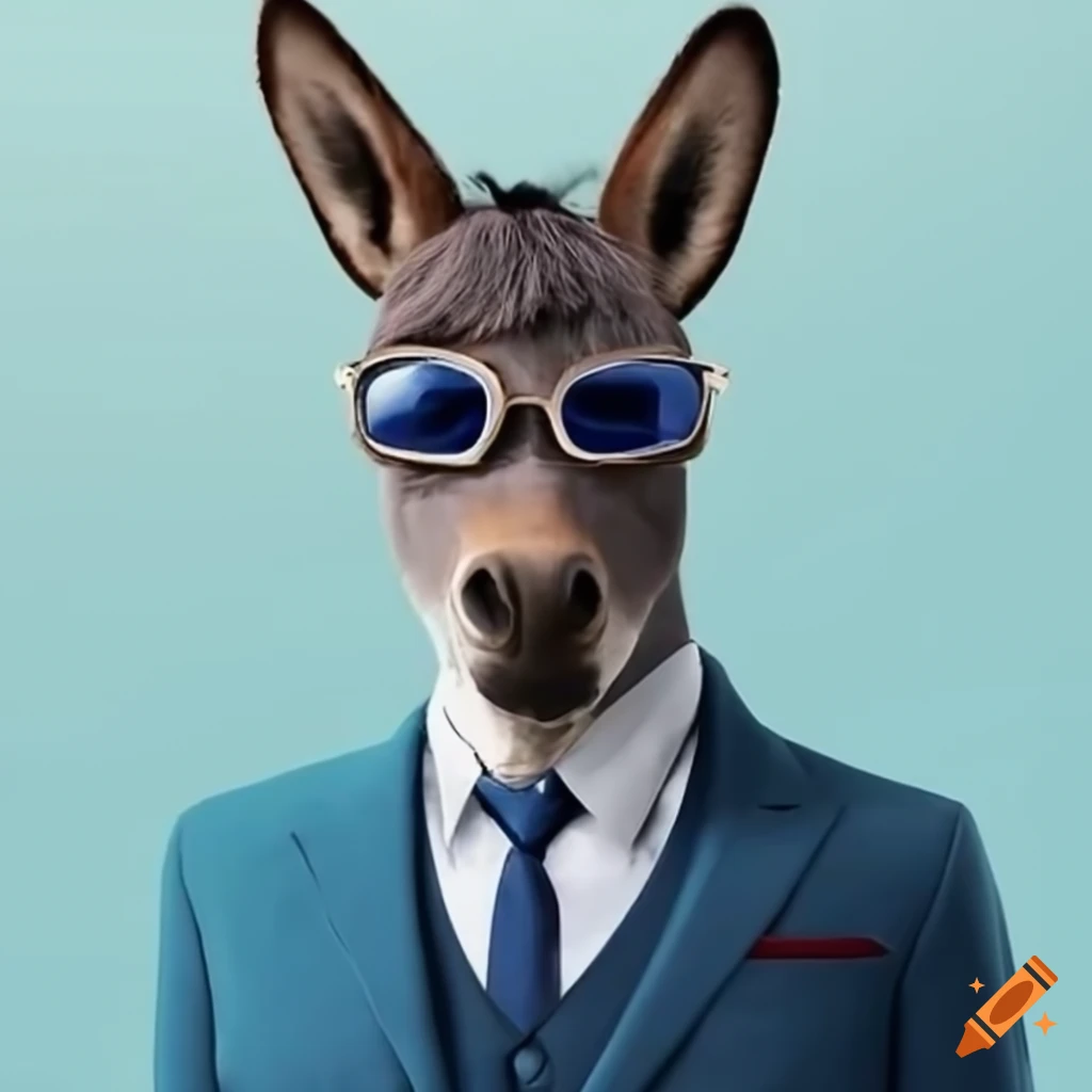 Donkey wearing a business suit and sunglasses on Craiyon