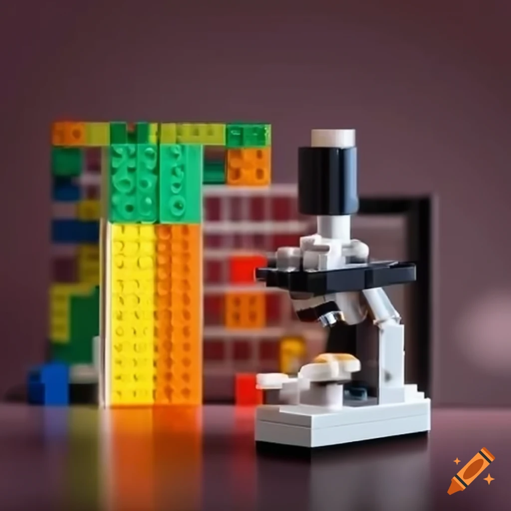 Chemist conducting a microscope experiment with lego bricks on Craiyon