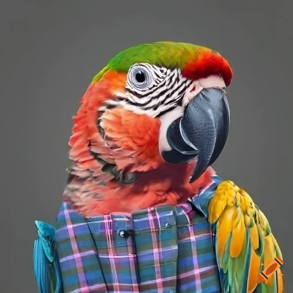 Colorful parrot in a cute plaid kilt on Craiyon