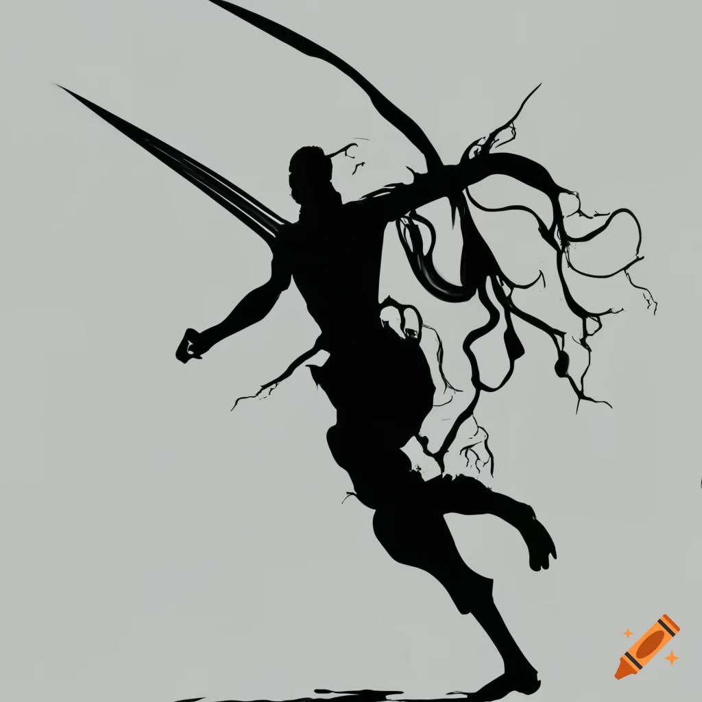 Warrior performing a powerful sword slash attack with cascading energy ...