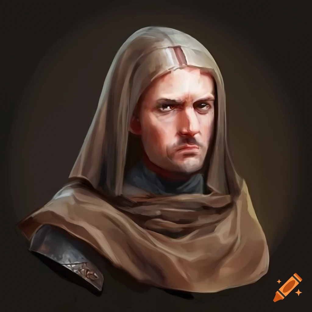 Portrait of a medieval male adventurer priest on Craiyon