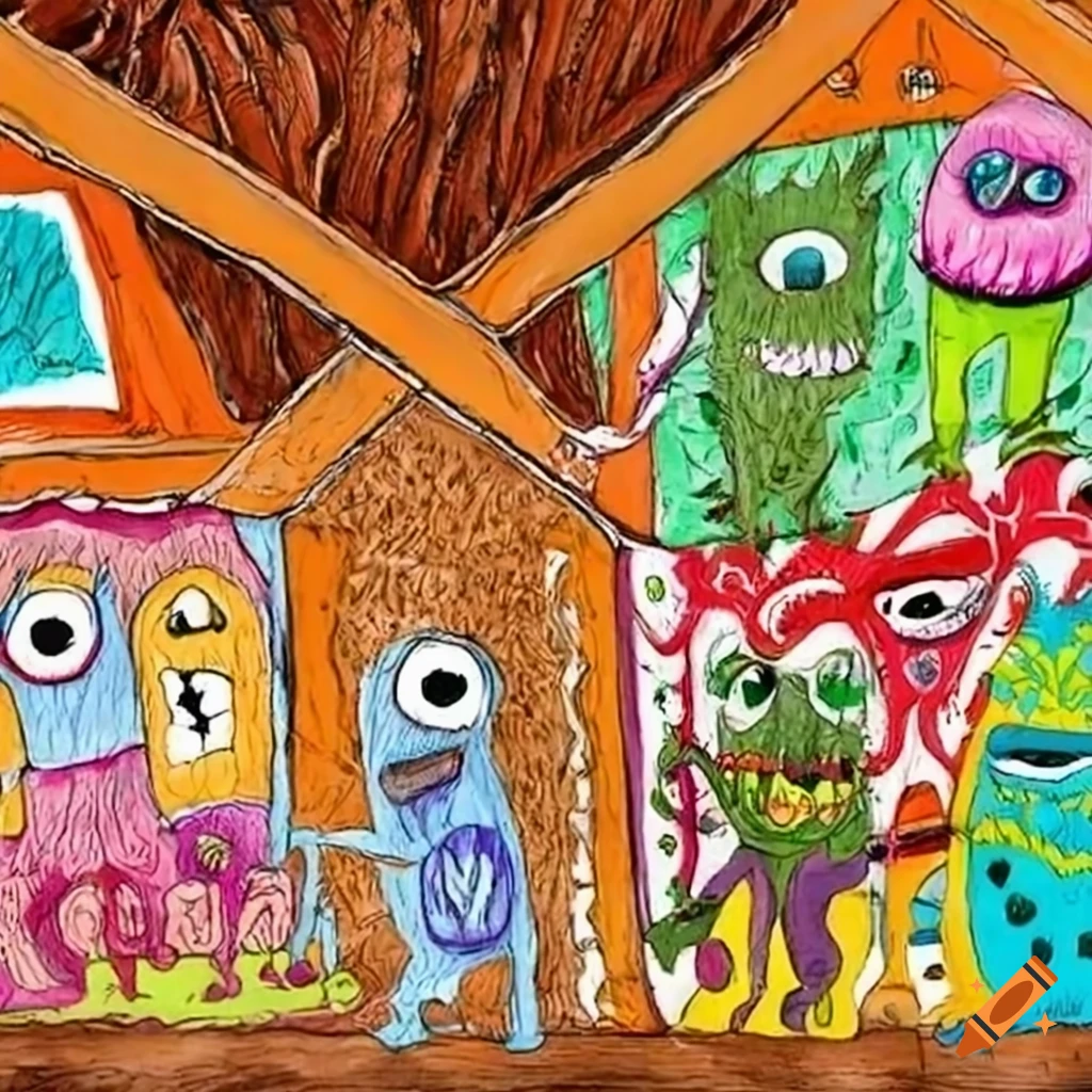 Numerous monsters in the attic of a house on Craiyon