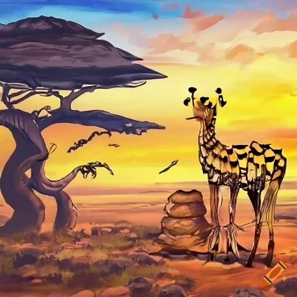 Classic african art with mount kilimanjaro and savanna landscape on Craiyon