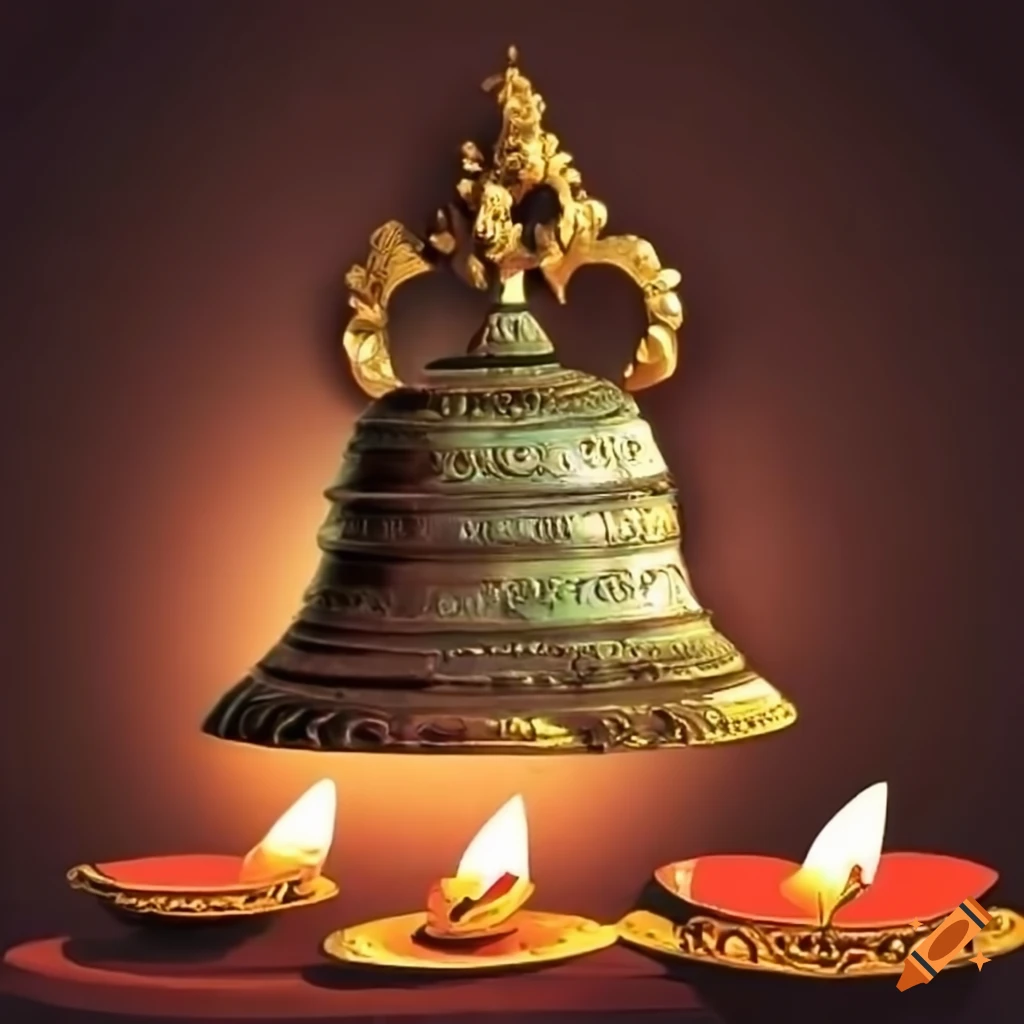 Temple bell ringing near a diya on Craiyon