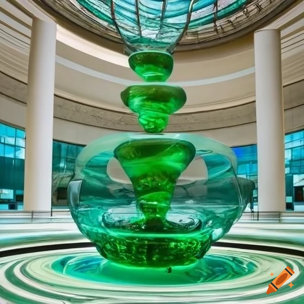 Translucent green glass sculpture in the building lobby shaped like a ...