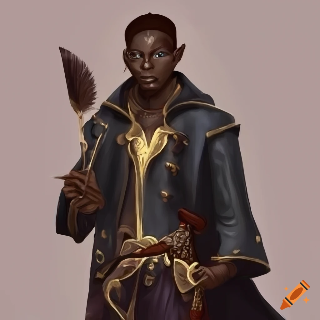 Black male bard with quill and parchment in a fantasy setting on Craiyon