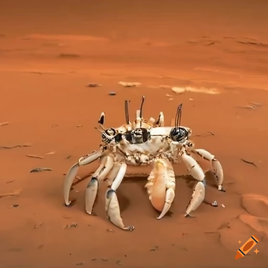 Robotic hermit crab with scientific instruments on Mars surface on Craiyon