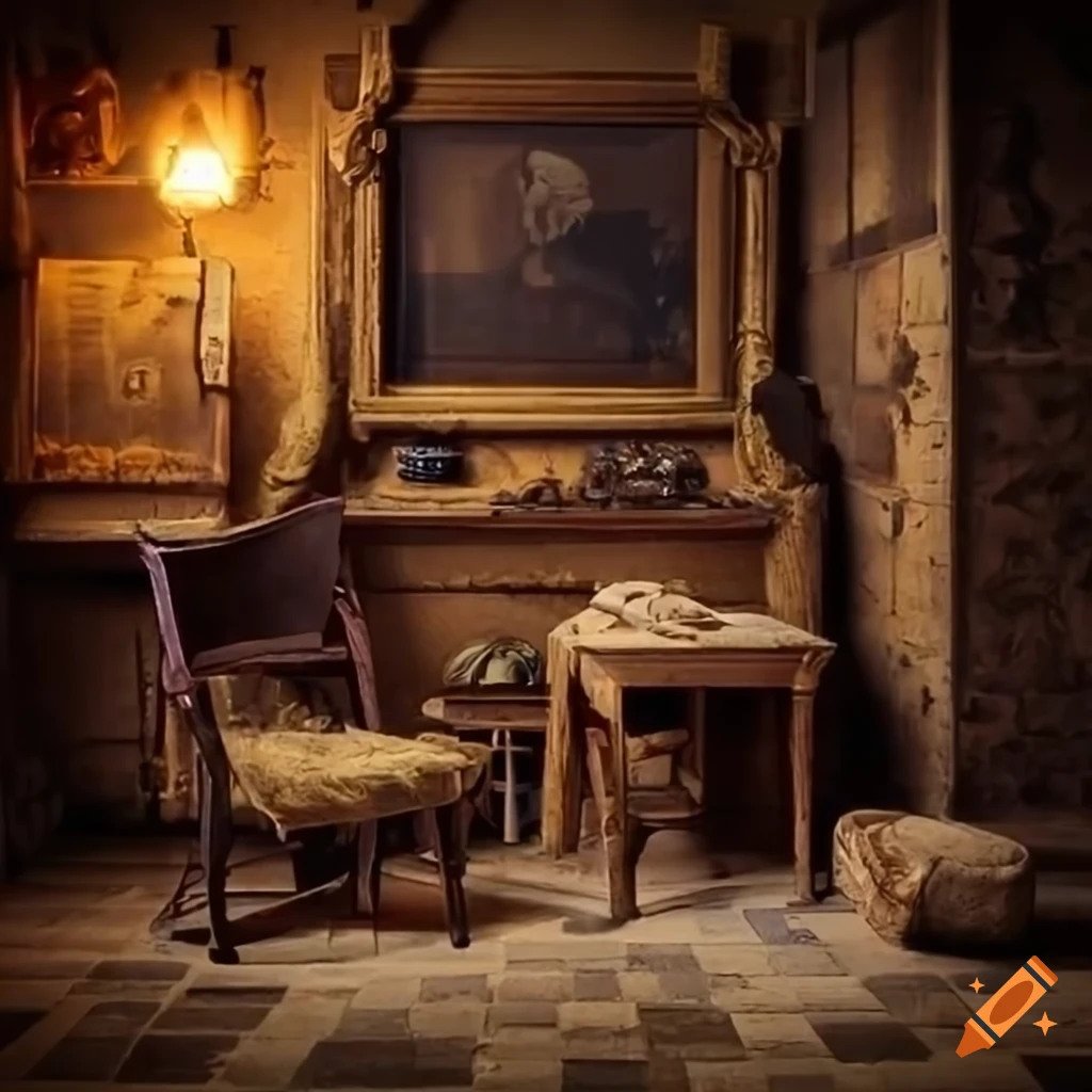 Small old archaeologist's room with magical artifacts on Craiyon